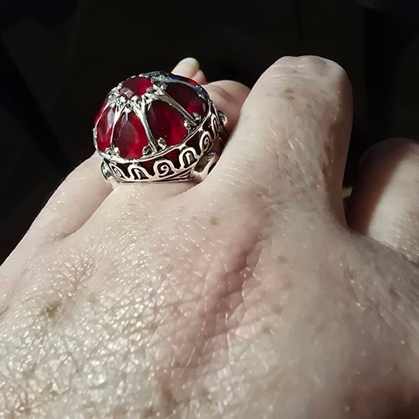 Minimalist Triangle Engraved Red Zircon Silver Rings for Men, Red Stone ...