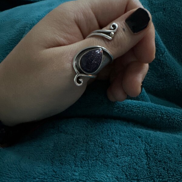 Blue Goldstone Ring Sterling Silver, Blue Sandstone Ring, Starry Night ...