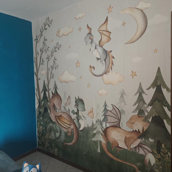 Dragon Kids Wallpaper – Mural With Dragons and Clouds | Custom Size ...