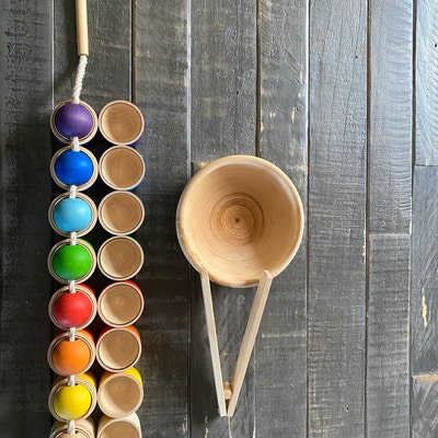 Color Sorting Wooden Rainbow Toy Cylinders and Balls Rainbow - Etsy