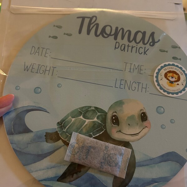 Turtle Birth Stat Sign, Ocean Birth Stat Sign, Round Wood Birth Stat ...