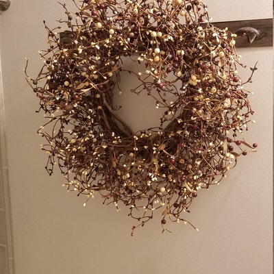 Slate Blue and Plum Pip Berry Wreath, Primitive Wreath, Rustic Wreath ...
