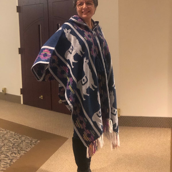 Hooded Alpaca Wool Poncho With a Traditional Design From Peru / Unisex ...
