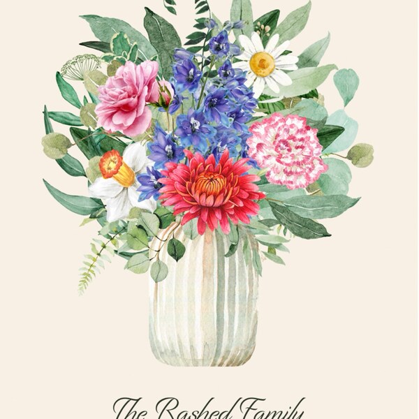 Birth Flower Family Bouquet Custom Digital Print Personalized Gift ...