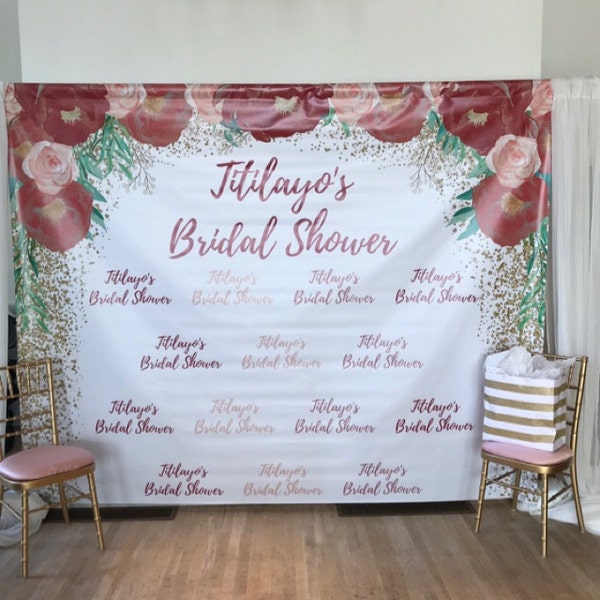 Floral Pink and Gold Photo Booth Backdrop,custom Step and Repea Bridal ...