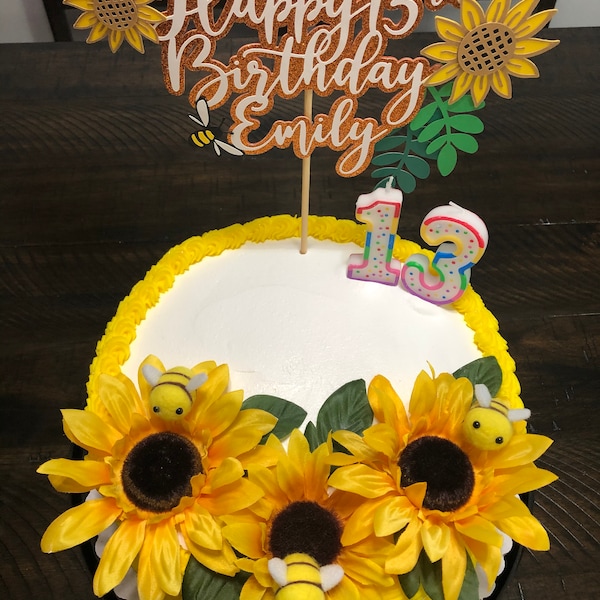 Sunflower Cake Topper, Bee Cake Topper, Sunflower Centerpiece ...