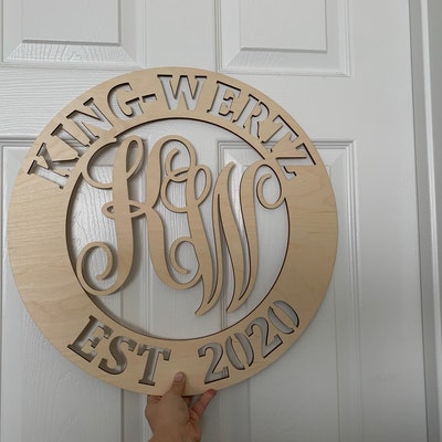 Circle 2 Letter Monogram Script With Date, Wooden Monogram, Wall Decor ...