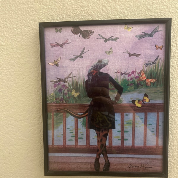 Vintage Lizard Art Print, Amphibian Newt Kitschy Retro Fashion ...