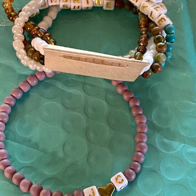 Custom Name Stretch Bracelet White Block Alphabet Stack - Etsy