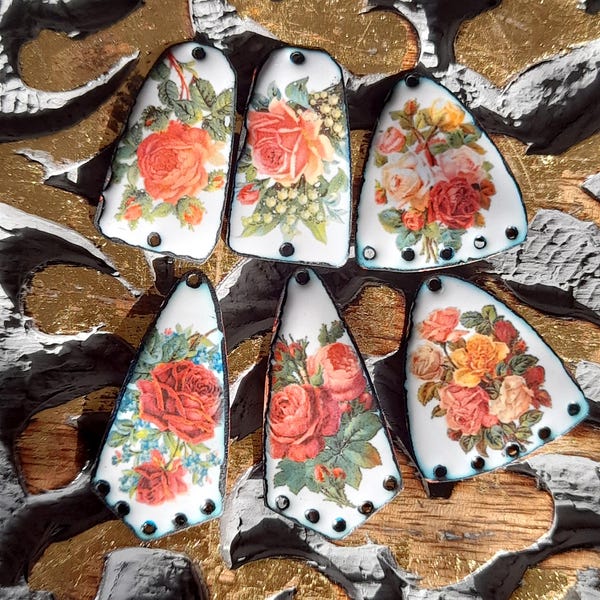 Handmade Enamel Charms Rustic Copper Charm Artisan Earrings Component ...
