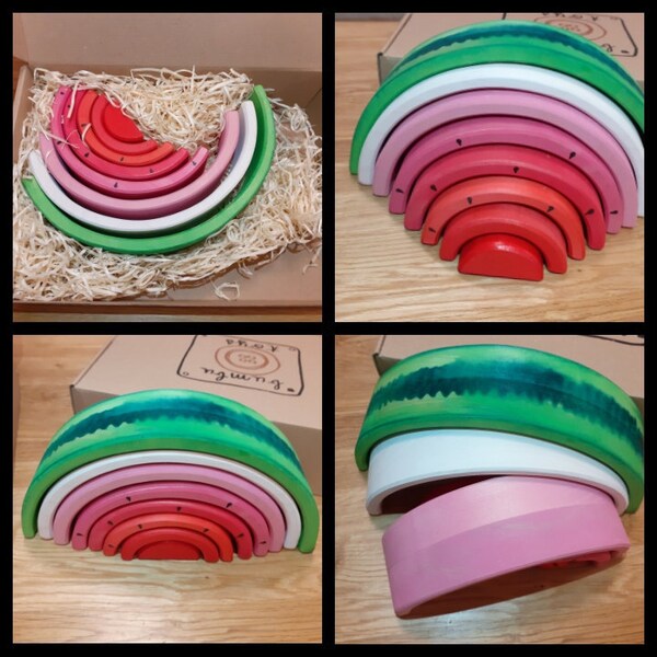 Watermelon Wooden Stacker Toy | Handmade Montessori-inspired Play for ...
