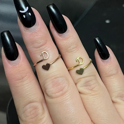 Dainty Initial Heart Ring in Rose Gold, Gold, Sterling Silver Mothers ...