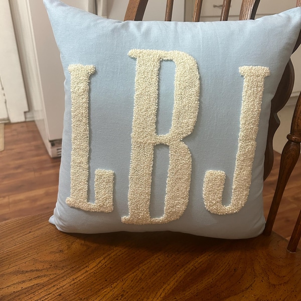 Custom Monogram Pillow Cover With Punch Needle Embroidery, Personalized ...