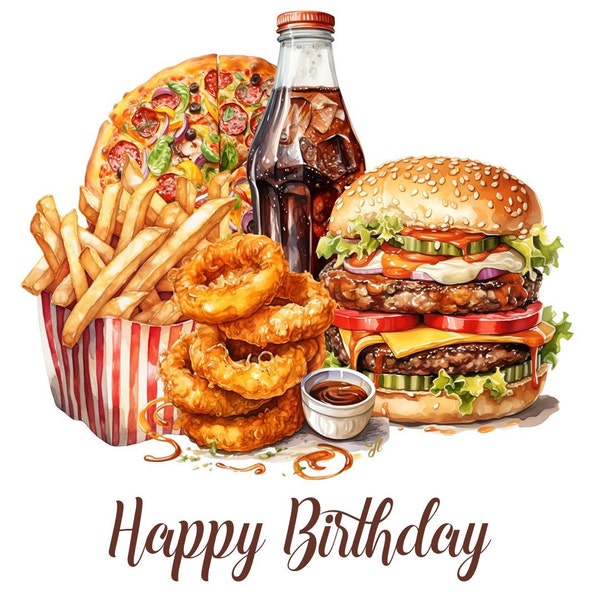 Fast Food Clipart, Watercolor, Junk Food Clipart, Food Png, Hamburger ...