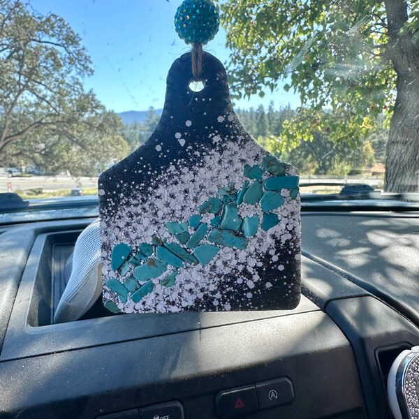 Cow Tag Turquoise and Gold Glitter Geode Car Freshie Freshy - Car Scent ...