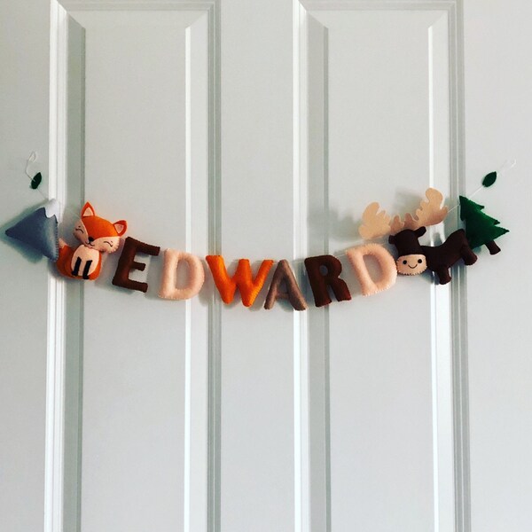 Felt Animal Garland Woodland Hanging Name Banner Nursery, Wall Garland ...