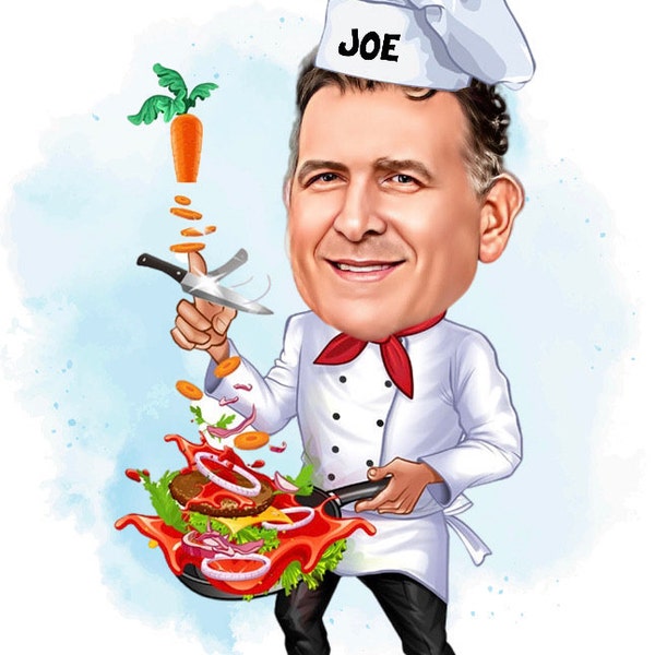 Custom Male Chef Cartoon Portrait, Chef Caricature, Gift for Chef ...
