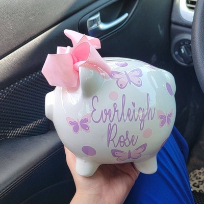 Large Personalized Gold Glitter Polka Dot Piggy Bank Girl - Etsy