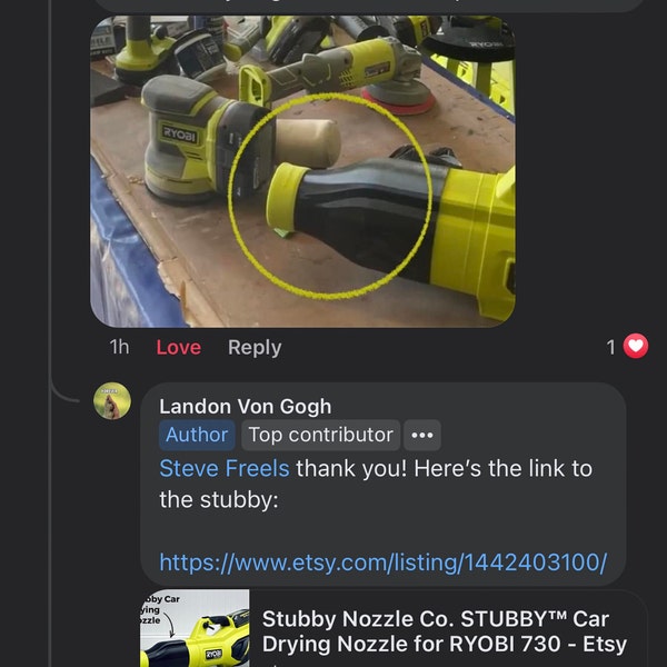 Stubby Nozzle Co. STUBBY® Car Drying Nozzle for RYOBI 730, 650, & 600 ...