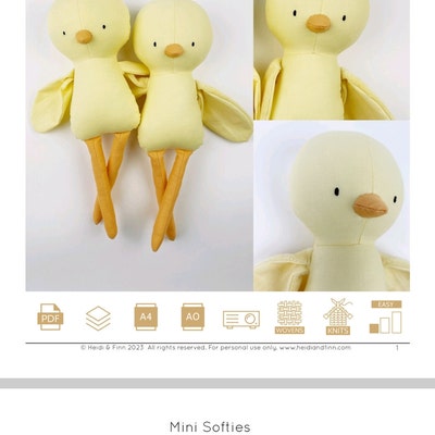 Chick Doll Sewing Pattern, Mini Softie Pattern, Chicken Sewing Pattern ...