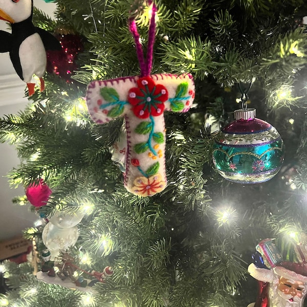 White Letter - Embroidered Wool Ornament Alphabet Initials Abcs ...