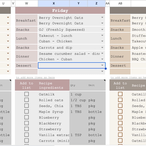 Google Sheets Meal Planner • Meal Planner Spreadsheet • Weekly Meal ...