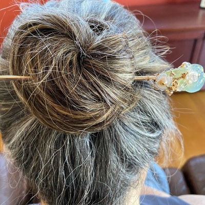 Jade Flower Copper Hairpin Retro Fine Pearl and Shell Flower - Etsy