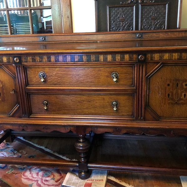 Antique Jacobean Revival Buffet Sideboard – Solid Oak Dining Room ...