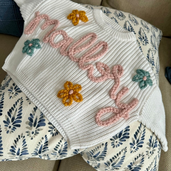 Custom Hand Embroidered Toddler and Baby Name Sweater, Kids Knit ...
