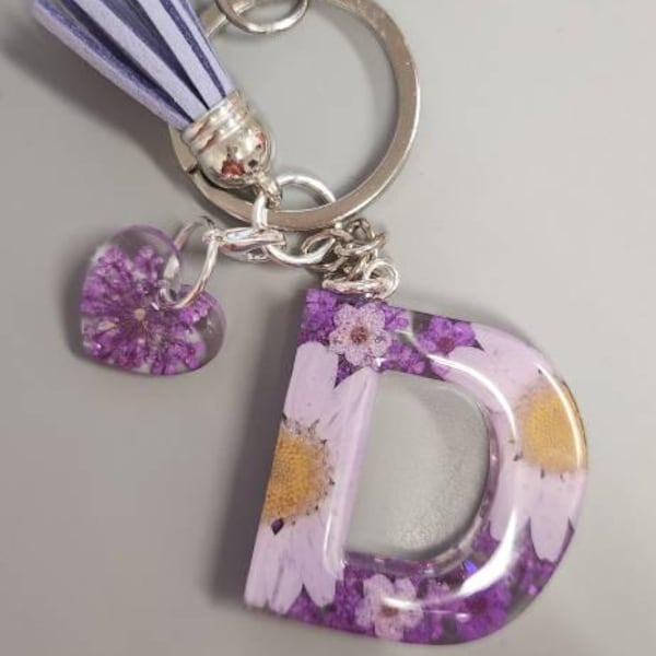 Custom Purple Flower Resin Keychain, Personalized Pressed Dried Floral ...