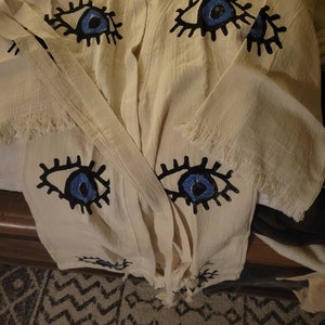 Turkish Cotton Green Evil Eye Kimono, Cardigan Robe, Evil Eye Ethnic ...