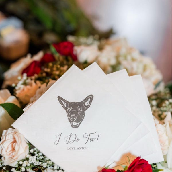 Custom Illustrated Dog Wedding Napkins, Personalized Pet Cocktail ...