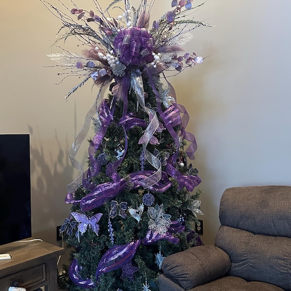 Tree Topper Bow, Large Bows, Peacock Color, Teal Purple Lime Bow - Etsy