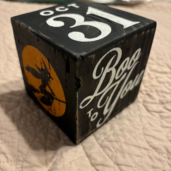 Vintage Halloween Block: Hand-painted Rustic Fall Decor - Etsy