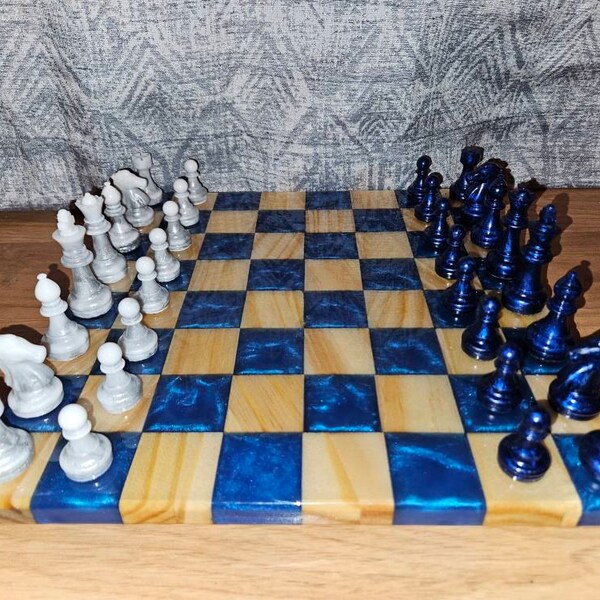 CHESS SET Bubble Gum Glow-in-the-dark Resin Handmade Chess Set Optional Tabletop Base Free ...