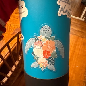 Sea Turtle With Flowers Clear Vinyl Sticker Ocean Stickers Surf Sticker ...