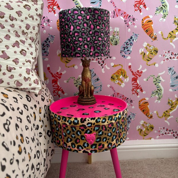 Pink Tiger Square Bedside Table, Two Drawers, Ideal Nightstand ...