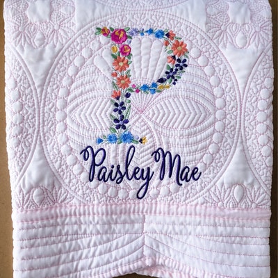 Machine Embroidery LETTER P Uppercase 9,7cm /3.80 Tall Dainty Floral ...