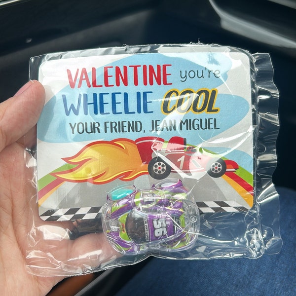 Valentines Day Race Cars Bags and Card Set Wheelie Cool Race Car ...
