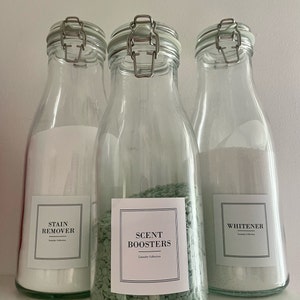 White Minimalist Laundry Labels Washing Powder Scent Boosters Home ...