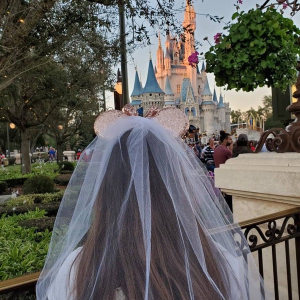 Bride Minnie Ears, Bride Mickey Ears With Veil , Rose Gold Bride Ears ...