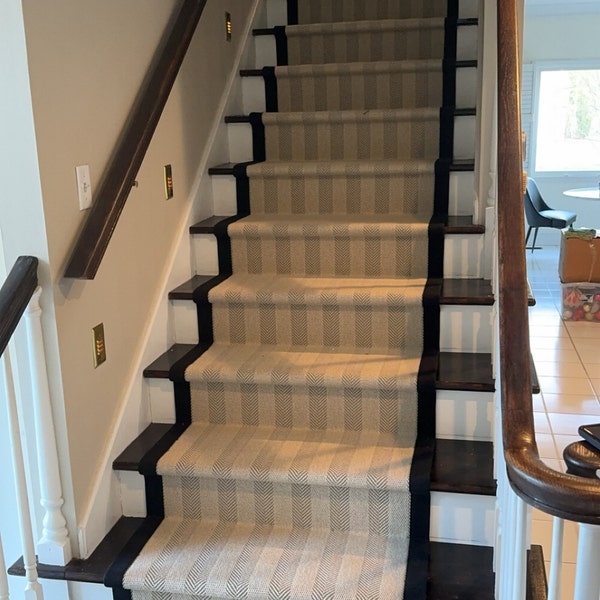 Black Border Herringbone Stair Runner - Etsy