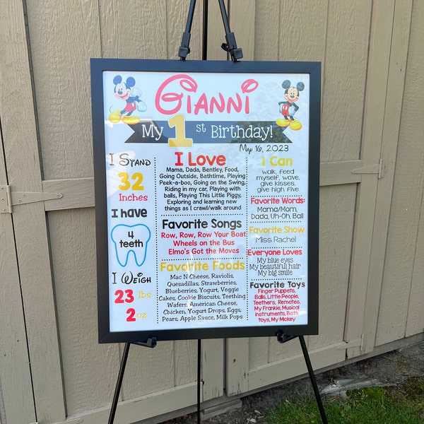 Any Age - Mickey Mouse Birthday Poster Milestone Chart Printable 24x36 ...