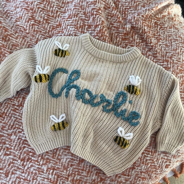 Personalised Knit Baby Sweater With Bumble Bees - Etsy