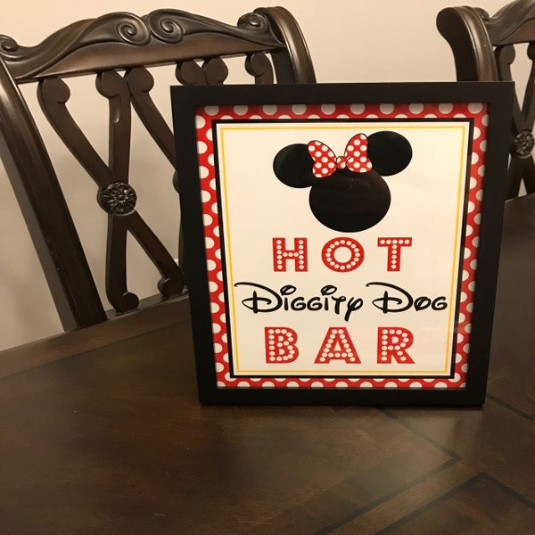 Minnie Hot Diggity Dog Bar Sign - Red Minnie Mouse Party Sign - Red ...