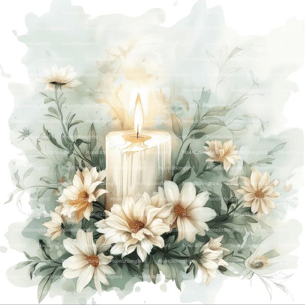 8 Memorial Candle Clipart, Digital Download, Printable Watercolor ...