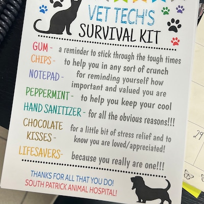 Vet Tech Survival Kit Gift Tags, Veterinarian, Animal Hospital Staff ...