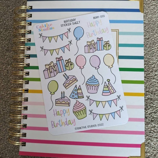 Happy Birthday Sticker Sheet - Bullet Journal Stickers - Scrapbook ...