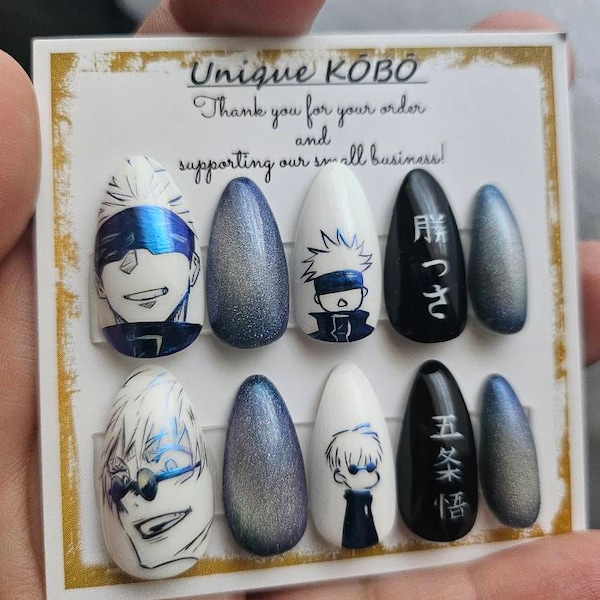 Muichiro Inspired Hand-painted Anime Motif Nails, Reusable Press-on ...