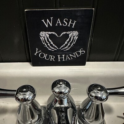 Wash Your Hands Sign Goth Skeleton Small Bathroom Decor for Halloween ...